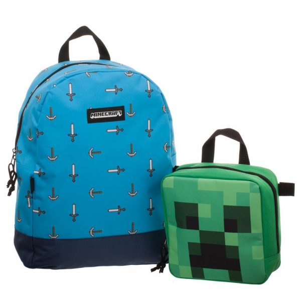 Kids Minecraft Blue Sword Backpack WIth Lunchbox