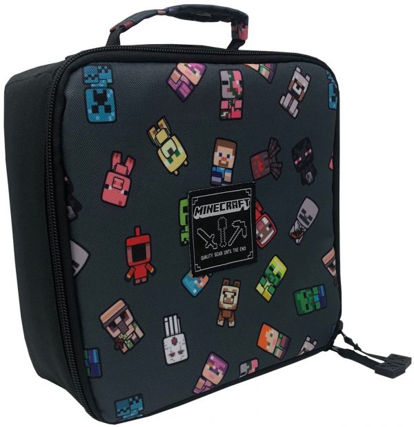 Kids Minecraft Insulated Lunchbox Grey Bobble Mobs